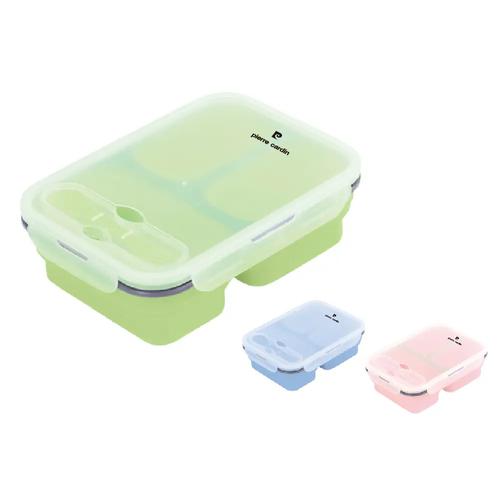 【Pierre cardin 皮爾卡登】三分隔矽膠摺疊保鮮盒-附匙(600+250+250ml) PCJR-102-3－小樹購